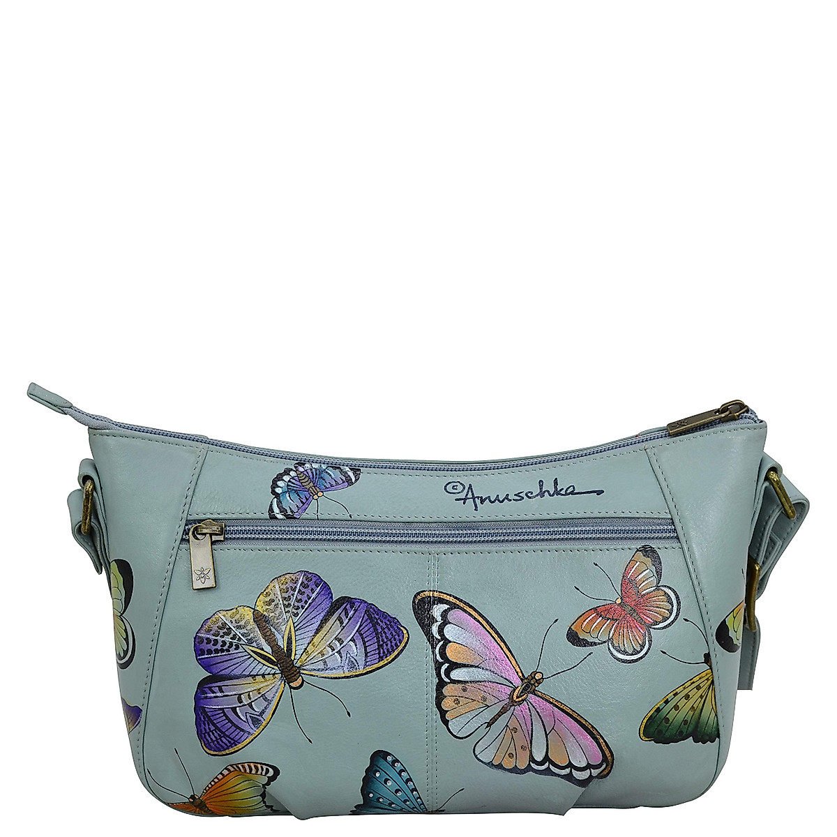 Anuschka Women’s Genuine Leather Shoulder Hobo - Hand Painted Exterior - Butterfly Heaven