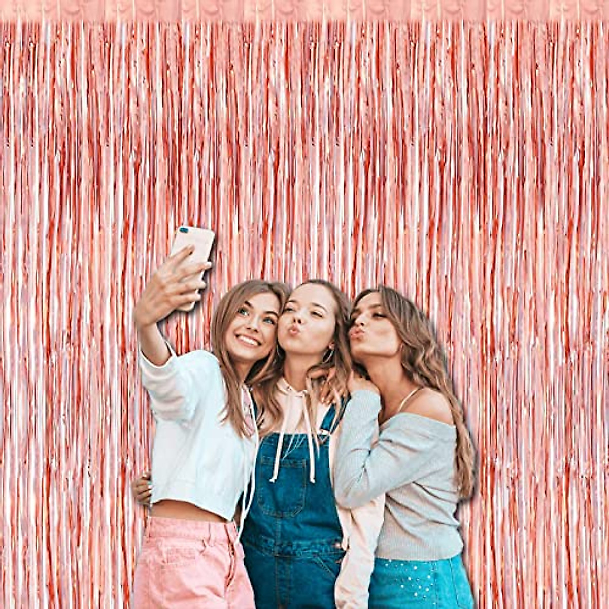 HalloweenDecorate 4 Pack Rose Gold Foil Fringe Curtain Backdrop, 3.28Ft x 8.2Ft Metallic Tinsel Foil Fringe Streamers Curtains for Party,