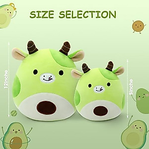 Gudisi Avocado Cow Plush Toy Pillow Cute Stuffed Animal Soft Plushie Doll Gift for Kids Boys Girls Green 8 inch