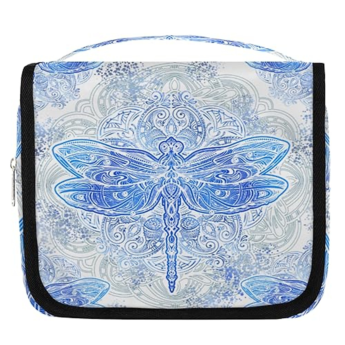 POFATO Blue Dragonfly Mandala Travel Toiletry Bag Cosmetic Makeup Bag for Women Men Hanging Hook Wash Toiletries Portable Toiletry Bags Organizer