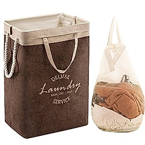 TECHMILLY 72L Large Laundry Hamper with Removable Bag, Collapsible Laundry Basket with Rope Handles, Dirty Clothes Hamper for Bedroom, Living Room, Clothes Toys Organizer, Brown