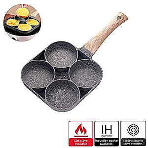 MIHUNTER 4 Egg Frying Pan,Pancake Omelette Pan,Cooker Pans 4-Cups Non-stick Cookware Aluminium Alloy Fried Divided Egg Cooker, Burger Pan for Breakfast,Pancake,Poached Egg1