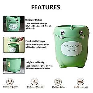 Benshukam Cartoon Garbage Bin Dinosaur Trash Can Plastic Garbage Can Waterproof Wastebasket Garbage Waste Basket with Pressure Ring for Home Kitchen Bathroom Pink