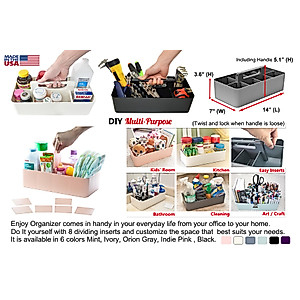 Enjoy Organizer -Large Portable Caddy, DIY Dividers, 8 Compartments, Office Supplies Organizer, Simple, Portable Basket with Handle Storage Organizer Modern,Endless Multi Use -Made in USA