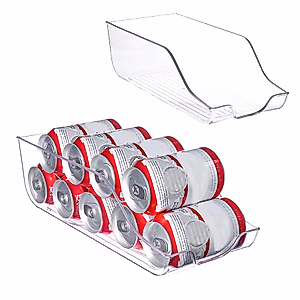 Soda Can Organizer for Refrigerator, 2 Pack Clear Plastic Drink Organizer for Fridge, Can Holder for Refrigerator, Can Dispenser for Refrigerator, for Cabinets, Countertops, Fridge, Pantry (2)