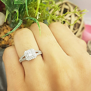 Dazzlingrock Collection Princess & Round White Diamond Halo Style Wedding Ring for Her 1/2 CT (0.50 ctw, Color I-J, Clarity I1-I2) in 14K White Gold, Size 10