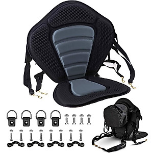 Kayak Seat Deluxe Padded Fishing Boat Seat Deluxe Sit-On-Top Canoe Seat Cushioned - Comfortable Backrest Support Universal Sit with Adjustable Back Strap Detachable Storage Bag