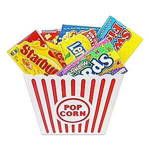 Novelty Place Plastic Red & White Striped Classic Popcorn Containers for Movie Night - 8" Square x 7" Deep (1 Pack)