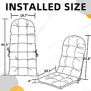 FYBOOR Adirondack Chair Cushion, Rocking Chair Cushion with Ties, Tufted High Back Patio Chair Pad Indoor Outdoor, Anti-Slip Thickened Sunscreen Fade-Resistant, 43X19x4 Inch 1 Pack,Lake Blue