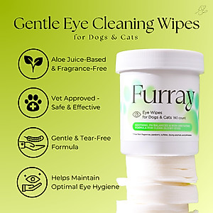 Furray Eye Cleaning Wipes for Dogs and Cats 180 Count | Small-Medium Breeds | Gentle & Effective Gunk & Debris Removal | Reduces Tear Stains | Hypoallergenic, pH-Balanced, Non-Scented with Aloe
