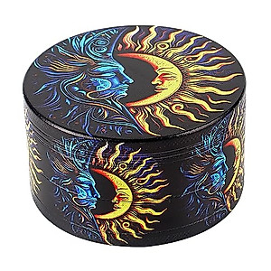 3 inch Large Grinder for Herb and Spice, Zinc Alloy Grinders (Sun and Moon Pattern)