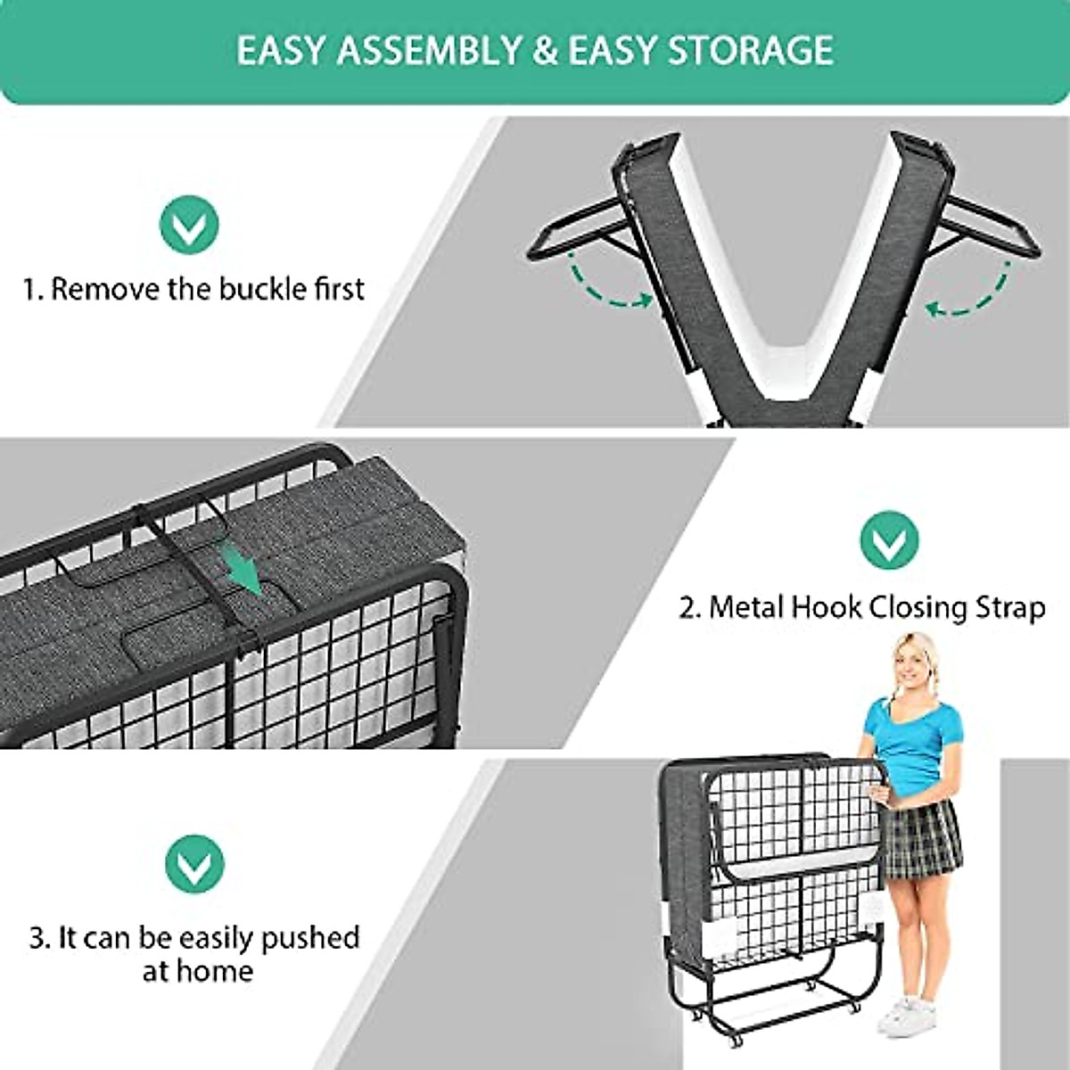 Foxemart Folding Bed with Mattress Portable Foldable Guest Beds Cot Size Rollaway Beds for Adults with Luxurious Memory 5 Inch Foam Mattress and Super Sturdy Frame, 75 x 31 Inch