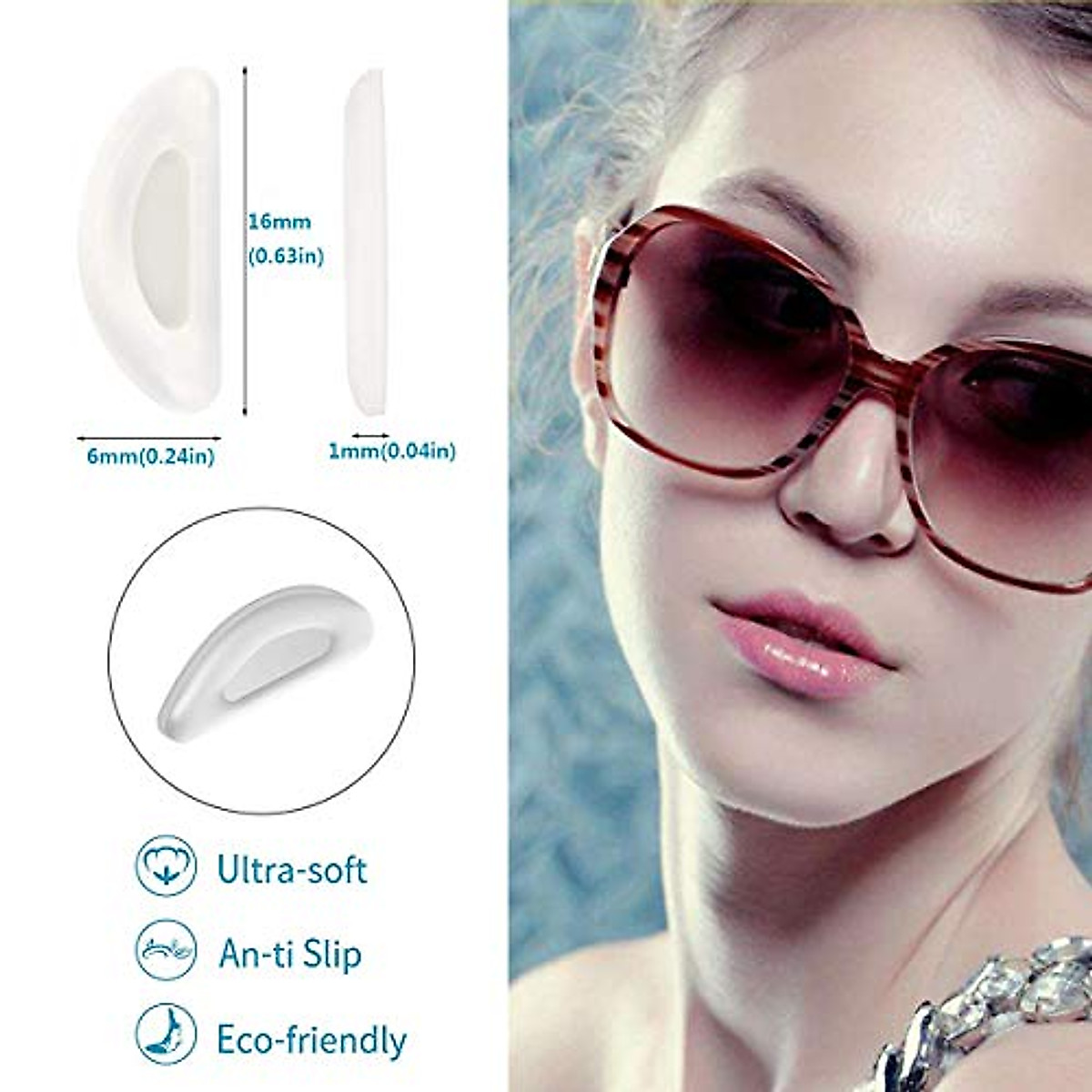 Eyeglass Nose Pads, Adhesive Anti-Slip Nose Pads, Soft Silicone Nose Pad Cushion for Glasses, Eyeglasses, Sunglasses, 12 Pairs(Clear)