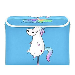 innewgogo Unicorn Storage Bins with Lids for Organizing Organizer Containers with Handles Oxford Cloth Storage Cube Box for Cat Toys