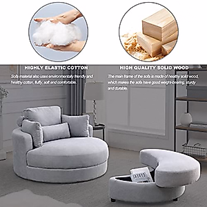 FULife Oversized Swivel Accent Barrel Chair with Storage Ottoman+4 Pillows,Comfy Upholstered 360 Recliner Sofa Club Chaise Leisure Round Loveseat Lounge Armchair for Living Room/Hotel/Nursery