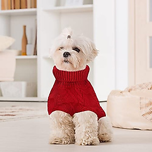 Weewooday 2 Pieces Dog Sweater Plaid Dress Turtleneck with Bow Tie Cold Weather Sweater Pet Sweater Pullover Knitwear Puppy Sweater for Fall Winter Red and Gray (Medium)