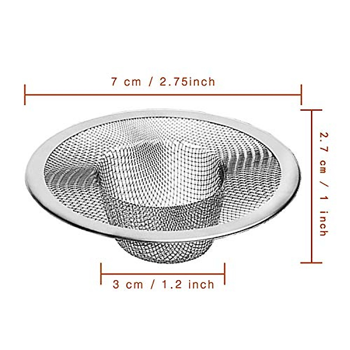 2pcs Heavy Duty Stainless Steel Slop Basket Filter Trap, 2.75" Top / 1" Mesh Metal Sink Strainer,Perfect for Kitchen Sink/Bathroom Bathtub Wash Basin Floor Drain Balcony Drain Hole,Utility…