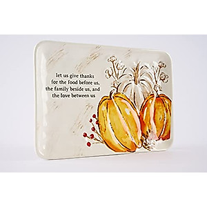 Mud Pie Pumpkin Small Harvest Platter, Let Us, 7" x 10.5", 7" x 10 1/2"