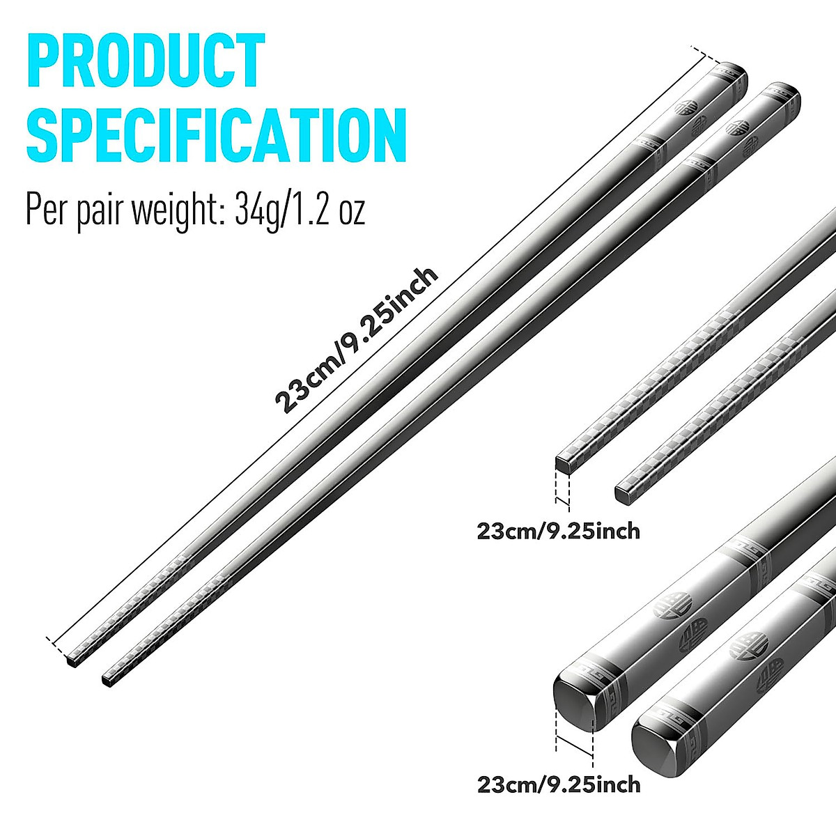 SFOPORD 5-Pairs Metal Chopsticks - Reusable Chopsticks set, 316 Stainless Steel Chopsticks Dishwasher-safe, Square Lightweight Chopsticks Easy to Use and Clean - Gift Set