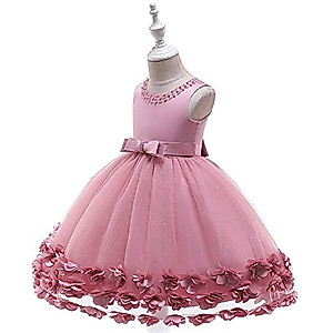 IBTOM CASTLE Girl Tutu Flower Petals Bow Bridal Dress for Toddler Girl Kids Princess Wedding Pageant Birthday Party Formal Communion Baptism Christening Summer Dance Ball Gown Dusty Pink 4-5 Years