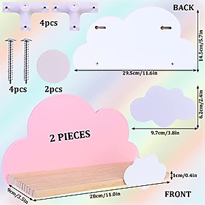Haomian 2 Pcs Pink Cloud Shelves for Children’s Nursery Or Bedroom,Kids Nursery Room Shelves,Floating Bedroom Baby Book Shelf Storage Shelf, Cloud Floating Wooden Shelf Wall Decoration