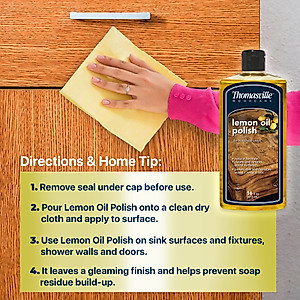 THOMASVILLE LEMON OIL POLISH - Natural Lemon Scented Wood Cleaner & Furniture Polish, Cleans, Renews, Restores & Rejuvenates Wood Surfaces, Protects Wood from Drying or Cracking, Leaves a Shiny Finish, 16oz