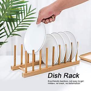 Fdit Bamboo Dish Rack Plates Holder Kitchen Storage Cabinet Organizer for Cup Pot Lid Cutting Board Countertop Organization