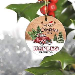 Christmas Tree Ornaments 2024 - Naples Florida Ornament Hometown Custom City State - Keepsake Gift Ideas Naples FL Ornament 3" for Friend and Housewarming
