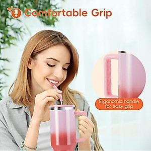 VUSIGN 40 oz Tumbler with Handle and Straw Lid, Stainless Steel Vacuum Insulated Tumbler Travel Mug Water Bottle Cup for Water Iced Tea Coffee Smoothie Car, Flamingo