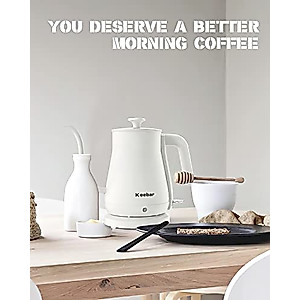 Keebar Electric Kettle, 100% Stainless Steel Tea Kettle, Electric Gooseneck Kettle with Auto Shut Off, Pour Over Kettle for Coffee & Tea, 0.8L,1000W,White
