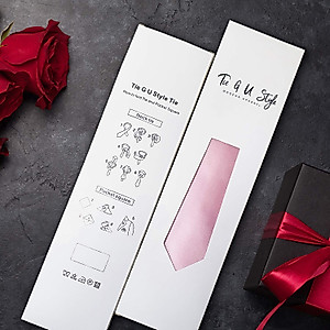 TIE G Solid Satin Color Formal Necktie and Pocket Square Sets in Gift Box (Blush)