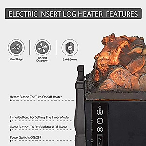 Realistic Fireplace Flame Electric Insert Log Heater Insert Wood Fire 110V Electric Fireplace Ember Bed Fan Heater w/t Infrared Remote Black Unit Cozy Warm Comfort Energy Efficient Home Bedroom QZPUSA