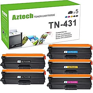 Aztech Compatible Toner Cartridge Replacement for Brother TN431 TN-431 TN433 TN-433 TN 431 433 HL-L8360Cdw MFC-L8900Cdw HL-L8260Cdw MFC-L8610Cdw HL-L8360Cdwt Printer (Black Cyan Magenta Yellow 5 Pack)