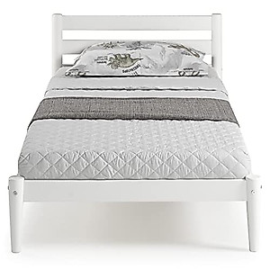 Camaflexi Mid-Century Modern Platform Bed/Solid Wood/Slat Headboard/Mattress Foundation of 10 Wood Slats - No Box Spring Needed/Easy Assembly, Mult. Colors, Twin (White)