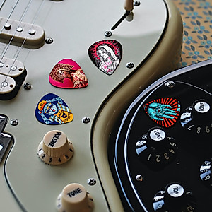 Guitar Picks,24 Pack Celluloid Thin, Medium, Heavy & Extra Heavy Picks with Tin Box,Unique Artistic Variety Pack Guitar Pick for Acoustic Guitar,Bass Guitar, Electric Guitar (Mix three)