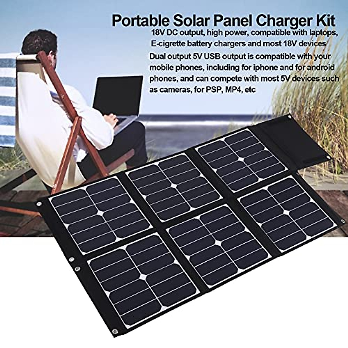 80W Solar Panel, Weather Resistance 18V DC Output Solar Panel Charger Kit Portable Charge Faster for Sunny Conditions