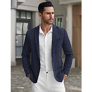 COOFANDY Men's Casual Blazer Sports Coats Lightweight Suit Jackets One Button, 2-Blue, X-Large
