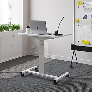 bilbil Electric Standing Desks with Lockable Wheels, 32 * 24 inch Height Adjustable Sit to Stand Desk, Overbed Laptop Table Desk, Mobile Rolling Desk, Portable Work Table for Home & Office, White