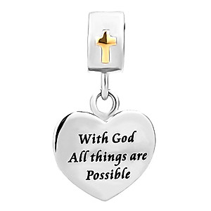 ShinyJewelry Heart Love Cross With God All Things Are Possible Charm Dangle Bead For Bracelet