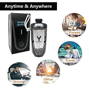 YAYAYOUNG Protein Shaker Bottle,16-OZ/500ML Shaker Bottle with protein shaker ball,Protein Shakes Cup,Shaker Bottle for Protein Mixes,Free of BPA plastic,Black