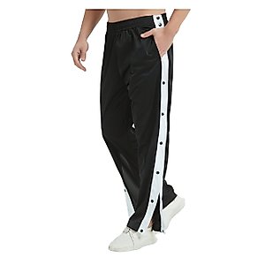 THWEI Mens Tear Away Basketball Pants Casual High Split Snap Button Post Surgery Sweatpants Black M