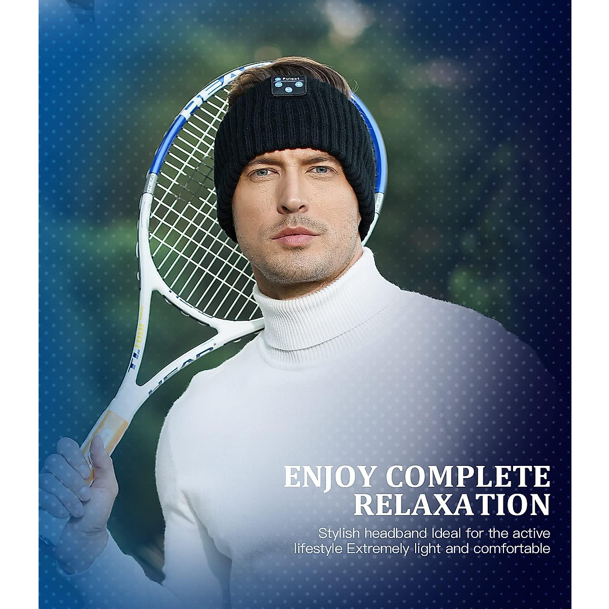 Fulext Sleep Headphones Bluetooth Beanie Headband, Wireless Ear Muffs Winter Knit Headphone Headband Ear Warmers Christmas Stocking Stuffers Gifts for Women Men Dad Mom Friend Teens Him Her, Black