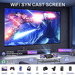 Native 1080P 5G WiFi Bluetooth Projector, 9500L Mini Projector Support 4K Android/iOS Sync Screen 280" Max Screen, Home Movie Theater Video Projector Compatible w/TV Stick HDMI USB AV TF PC Laptop