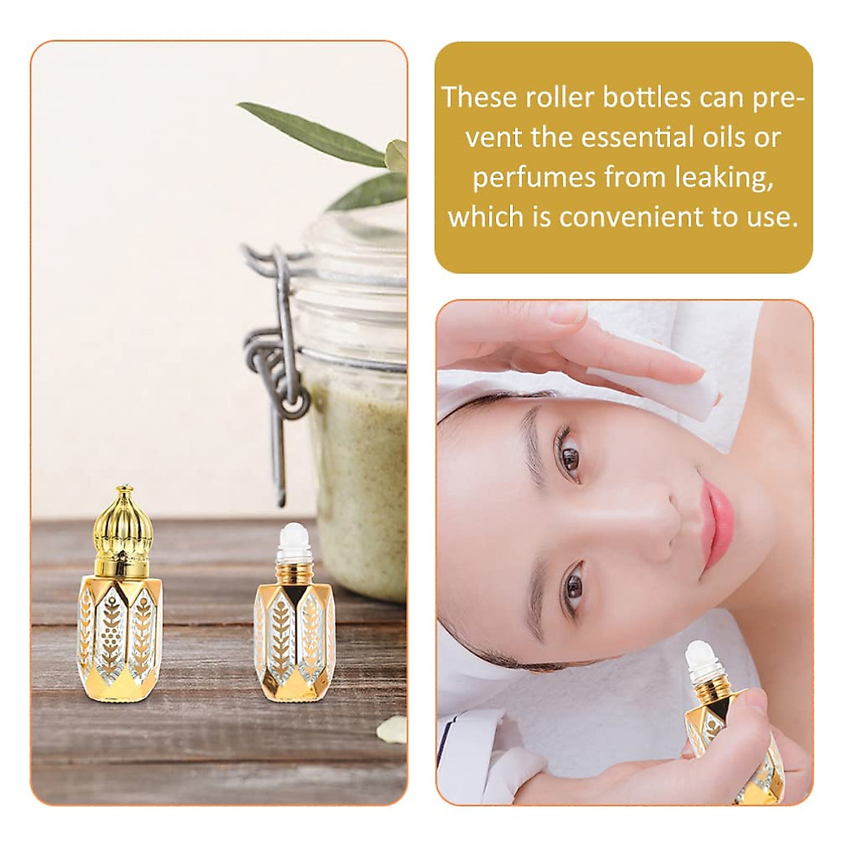 Healeved 3pcs Mini Arabic Crystal Glass Roller Bottles 3ml Gold Refillable Essential Oil Roll On Dispenser Empty Tiny Perfume Sample Container