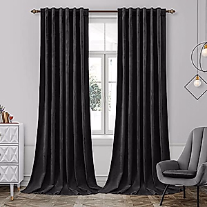 HOMEIDEAS Black Velvet Curtains 84 Inches 2 Panels Soft Velvet Blackout Curtains for Bedroom Window Drapes Rod Pocket Back Tab Room Darkening Thermal Insulated Curtains, 52Wx 84L