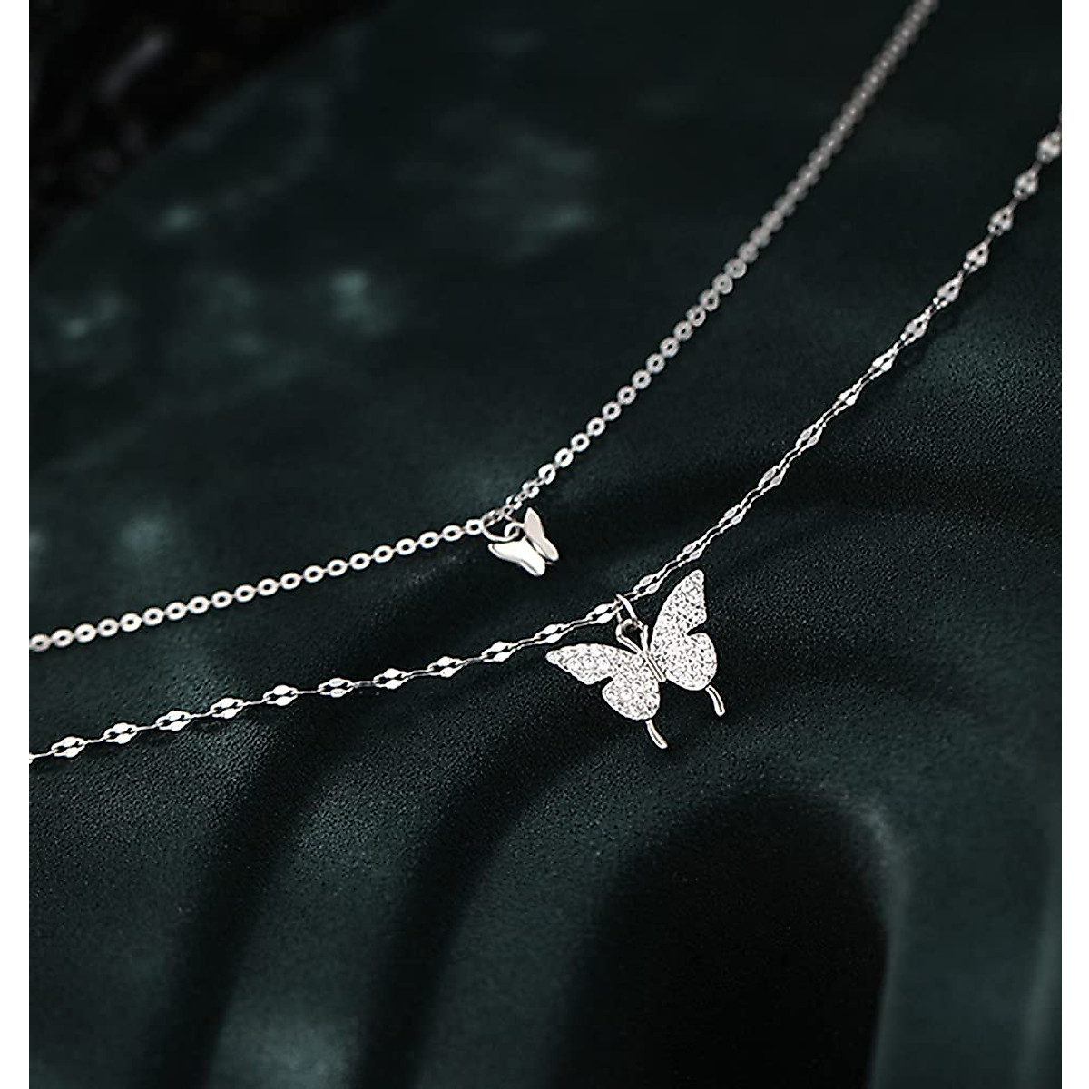 SLUYNZ 925 Sterling Silver CZ Butterfly Choker Necklace for Women Butterfly Layered Necklace Chain (A-Silver)