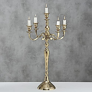 Romantic Hamptons Tall Five Candle Gold Candelabra, Fits Taper Candles, Hand Crafted of Aluminum, 14.5 D x 24.75 H Inches