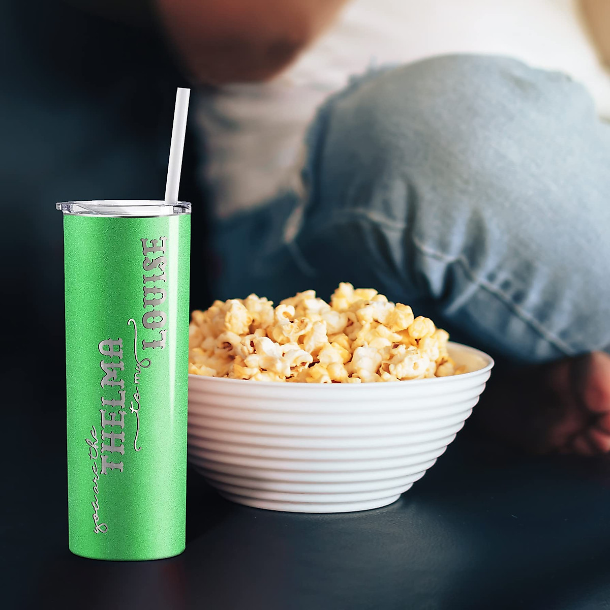 Cuptify You are the Thelma to my Louise Skinny Tumbler with Lid and Straw Laser Engraved on Green 22 oz Vacuum Insulated Gift for Women, Best Friend, Sister