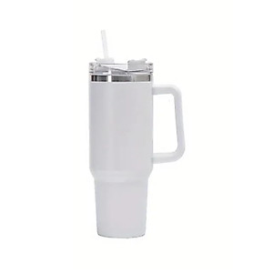 40 Oz Muggs Tumbler with Lid Handle Straw, 304 Stainless Steel Double-layer Vacuum Auto Cup Outdoor large Capacity Travel Mug Thermos Travel Coffee Mug for Home, Office (White)