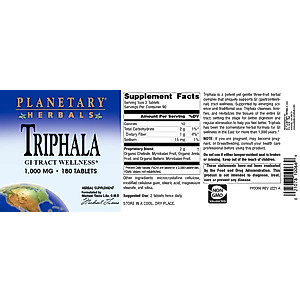 Planetary Herbals Triphala Internal Cleanser 1000mg for GI Tract Wellness - 180 Tablets